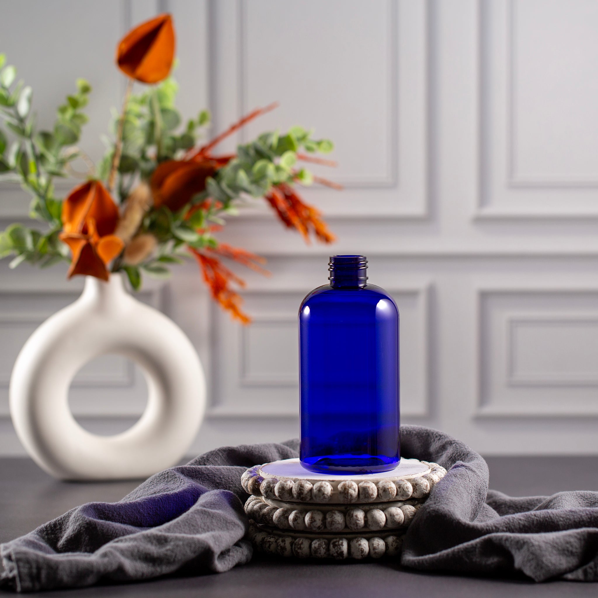 8 oz Blue PET Boston Round with 24-410 Neck – Voyageur Soap & Candle